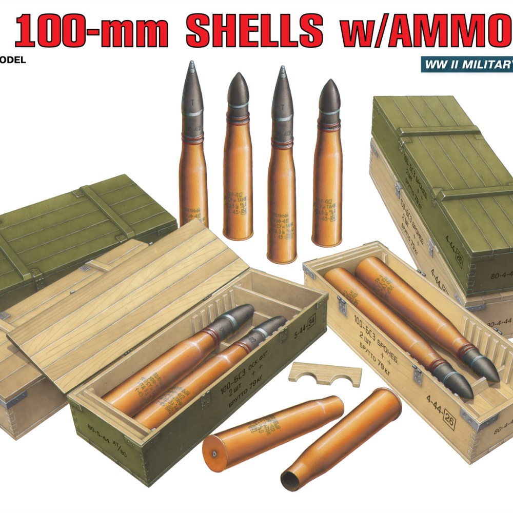 Soviet 100mm shells w. ammo boxes - 35088